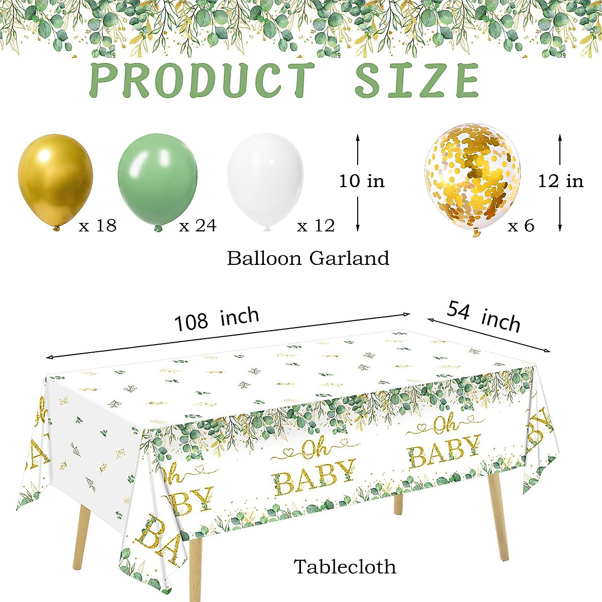 244 PCS Sage Green Baby Shower Decoration Set Includes Plates, Napkins, Cups, Cutlery, Oh Baby Backdrop Tablecloth Balloon Garland Kit for Boho Greency Neutral Party Supplies, 25 Guest