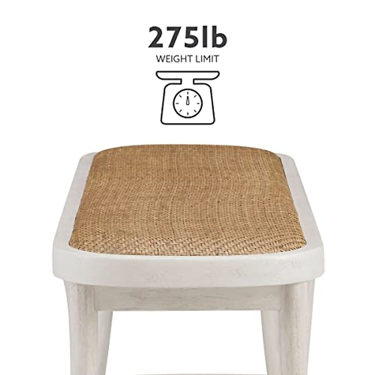 Linon White Bentwood Natural Woven Rattan Seat Hank Bench, White & Natural