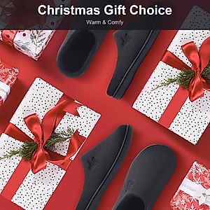 MAIITRIP Men's House Slippers Memory Foam Indoor Outdoor,Comfortable Winter Warm Non Slip Slip on House Shoes for Men Bedroom Casual,lightweight Slip Resistant Rubber Sole,All Black,Size 12 12.5 13