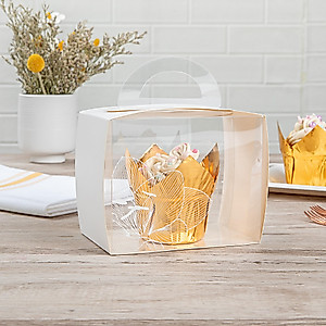 Restaurantware-5 Inch x 3.25 Inch Individual Cupcake Boxes, 100 Disposable Cupcake Display Boxes - With Handle, Lotus Accent, Clear Plastic Single Cupcake Containers, For Weddings Or Birthdays
