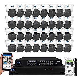 GW Security 64 Channel NVR UltraHD 12MP 4K @30FPS Face/Human/Vehicle Detection PoE Security Camera System with 32 x 12MP IP Microphone Smart AI Dome Cameras, Color Night Vision, Outdoor/Indoor Camera