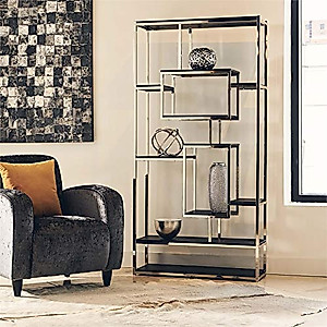 BOWERY HILL 71" Tall Bookshelf, 7-Tier Classic Bookcase, 9-Shelf Open Storage Shelves Organizer in Chrome for Home Office