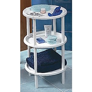 3 Tier Shelf, End, Bed or Display Table, Self-Standing Shelving for Bathroom Toiletries, Storage and Organization. 13 ¾” diameter, 24” height, 9 ¼” space between shelves. Load 10 lbs. per tier (White)