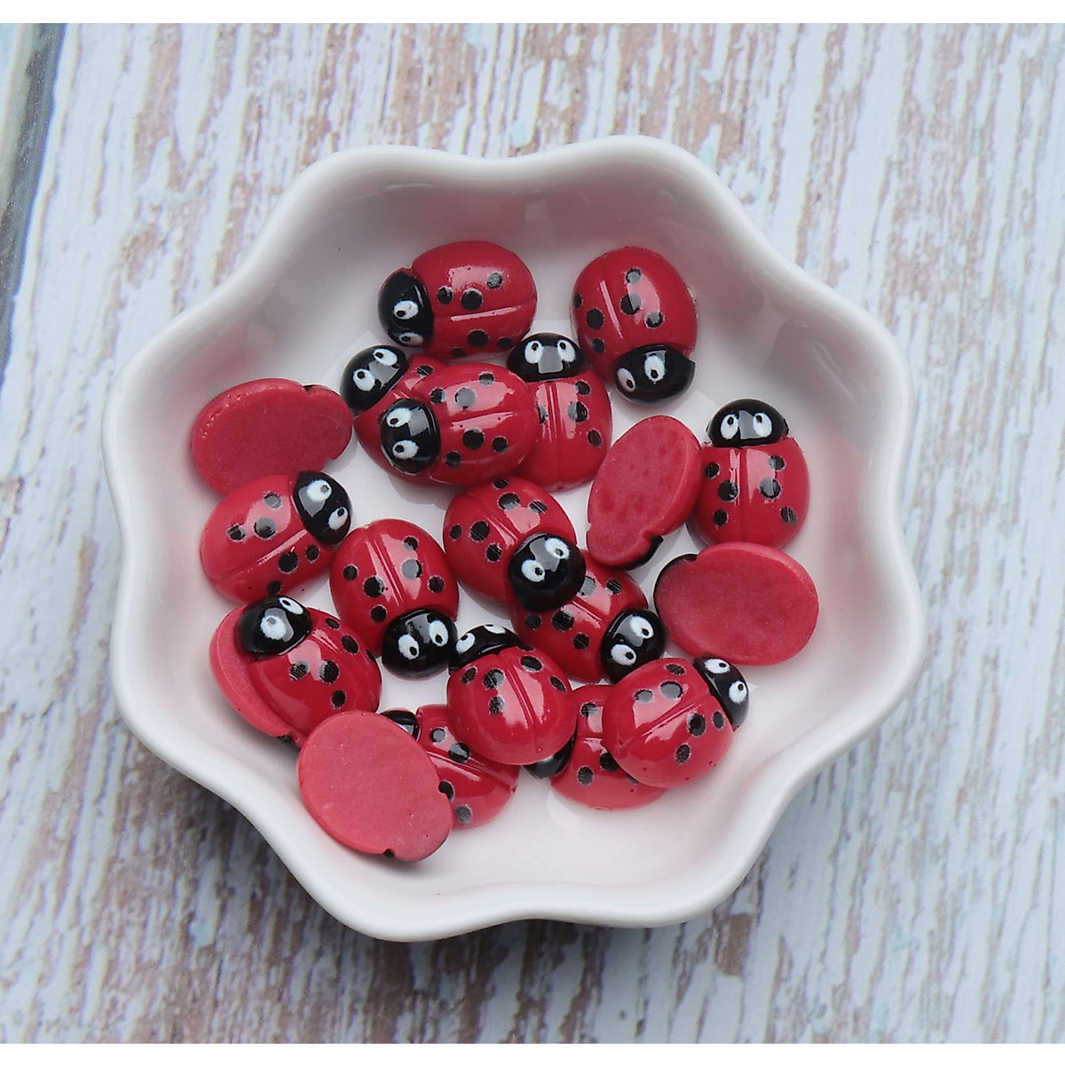 Sowaka 20 Pcs Ladybug Ornaments Tiny Resin Flatback Embellishment Fake Ladybird Decor for Hair Clip DIY Craft Art Project Home Garden Decoration Supplies Jewelry Making Scrapbooking (Small - Ladybug)