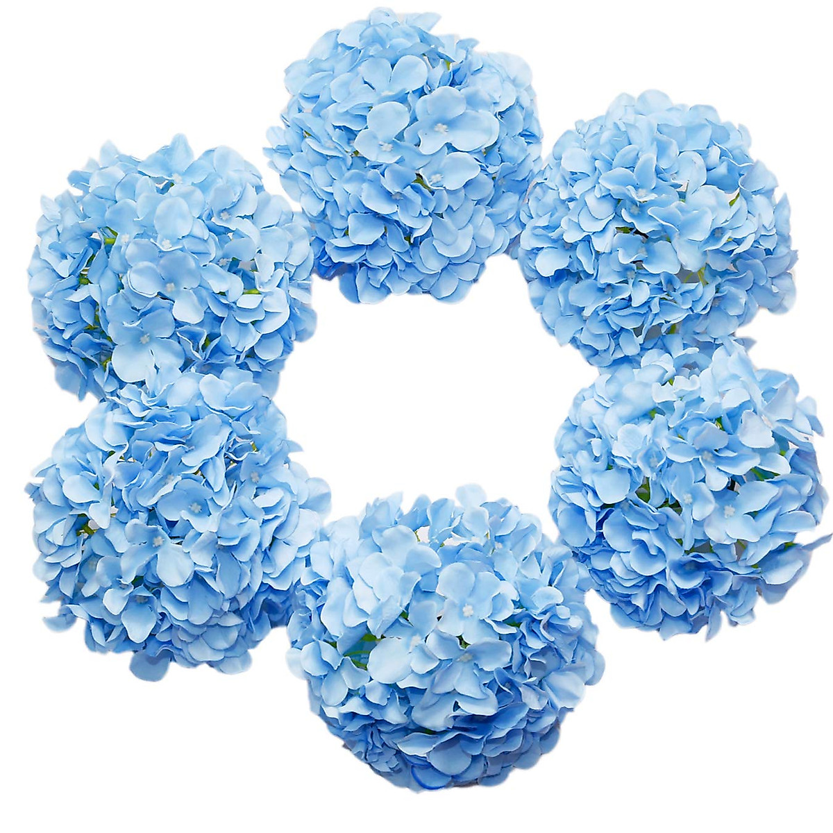 DuHouse Artificial Hydrangea Silk Flower Heads with Stem Fake Blue Hydrangea Bigger Flowers for Wedding Home Garden Centerpiece Pack of 6