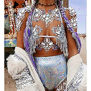 Topz Glow in The Dark face gems Halloween Makeup Body gems Stick on Body Jewels Festival Rhinestone Sticker Mermaid Body Makeup Rave Accessories for Adult Costume (TP351 Chest Paste)