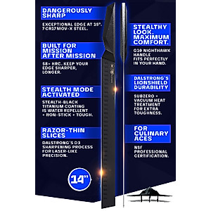 Dalstrong Slicing Knife - 14 inch - Shadow Black Series - Black Titanium Nitride Coated - High Carbon - 7CR17MOV-X Vacuum Treated Steel Carving Knife - Sheath - Kitchen Knife Slicer - NSF Certified