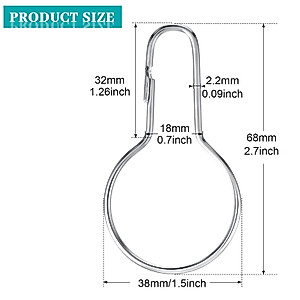 Queekay Metal Shower Curtain Hooks Hanging Clips Metal Curtain Rings Practical Reusable Shower Hangers for Bathroom Bedroom Kitchen Home Applications(Silver,60 Pieces)