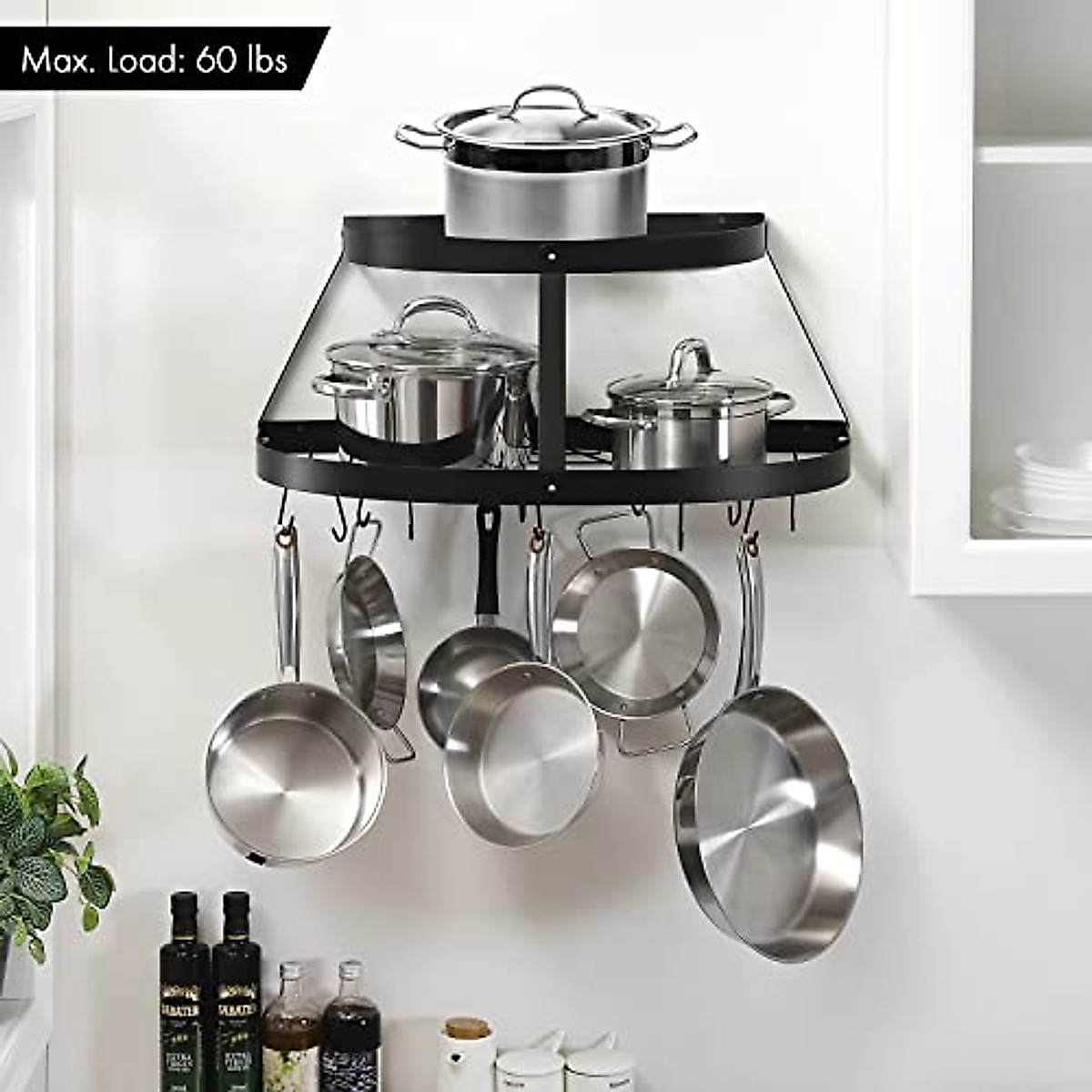 KES 27.5-Inch Pot Rack Wall Mounted, 2-Tier Hanging Pot Rack for Pots and Pans Storage, Classic Semi-Circle Design, Black, KUR502S70B-BK