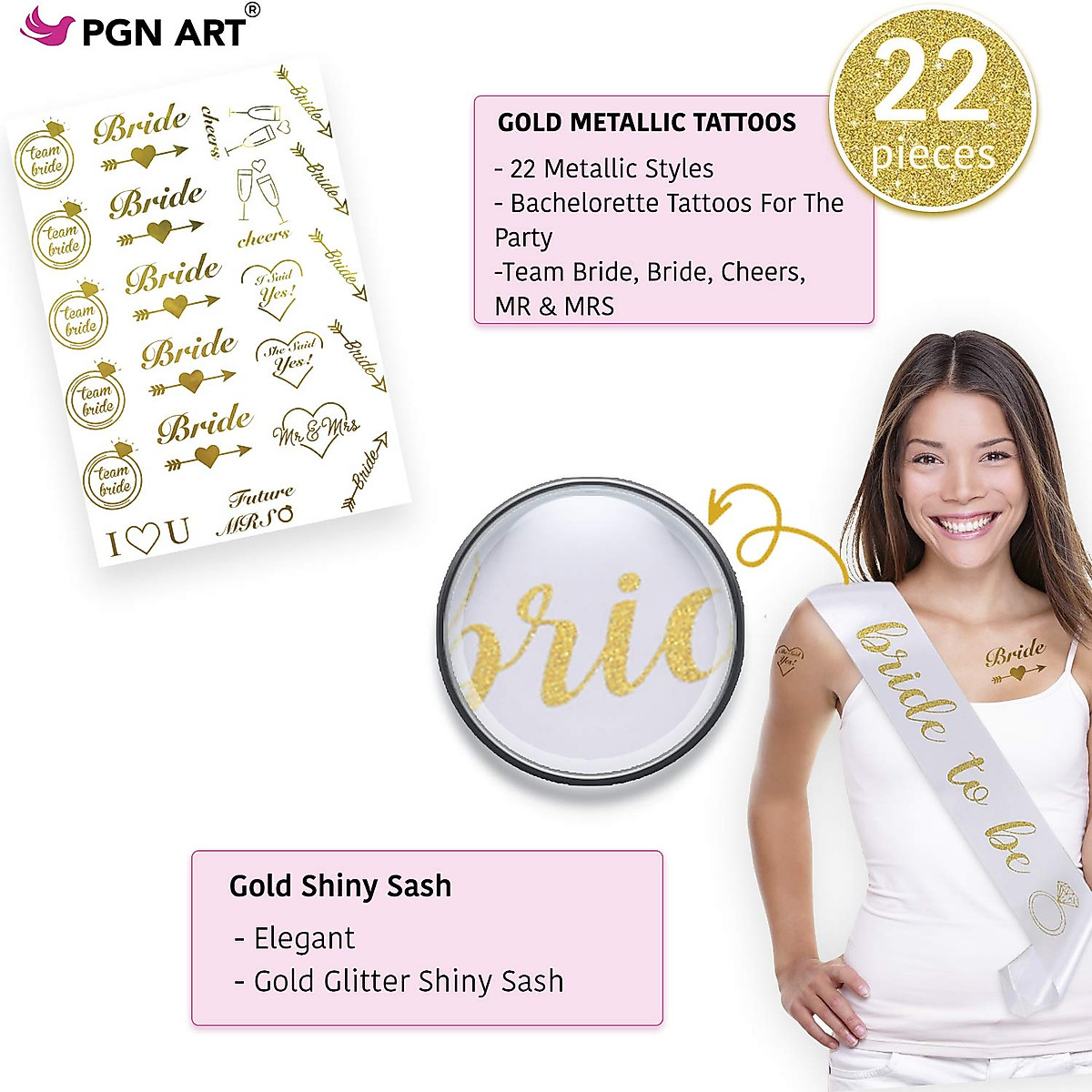 PGNART Bachelorette Party Decoration - Rose Gold Bridal Shower Decorations, Bride to be Party Decor and Supplies Kit, Bride Balloons, Bride to Be Sash, Ring, Banner, Backdrop Garland Tassel