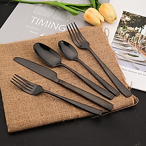 Snplowum 20-piece Black Cutlery Set, 18/10 Stianless Steel Silverware Heavy Duty Tableware Set Include Dinner Knife/Fork/Spoon, Service For 4, Mirror Polish