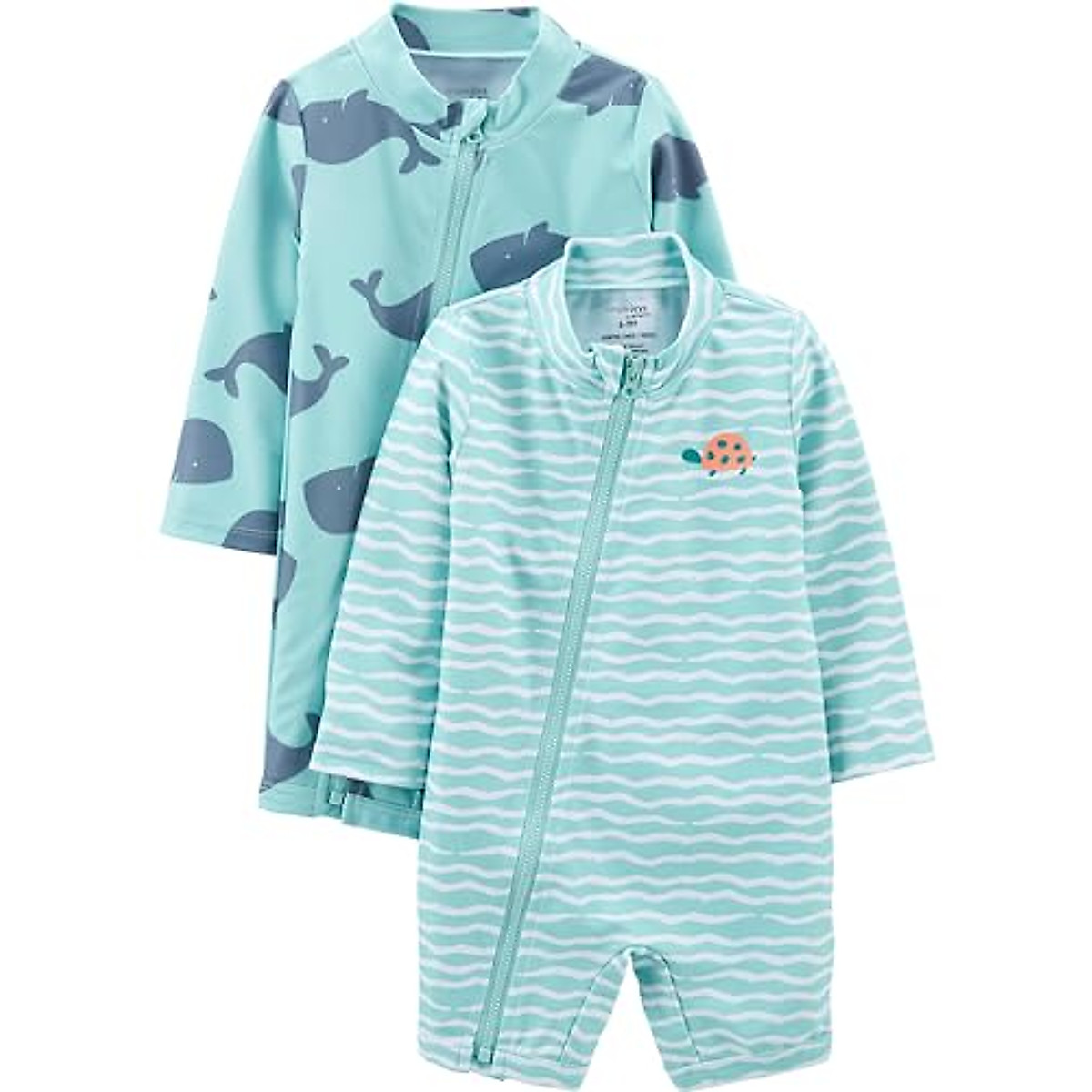 Simple Joys by Carter's Boys' 2-Pack 1-Piece Zip Rashguards, Turtle/Whale, 12 Months