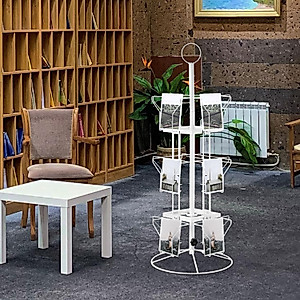 NQEUEPN 12 Pockets Greeting Card Display Stand, 3 Tier Metal Greeting Card Display with 200 Clear Resealable Polypropylene Bags Rotating Countertop Greeting Card Rack for Showcase, White