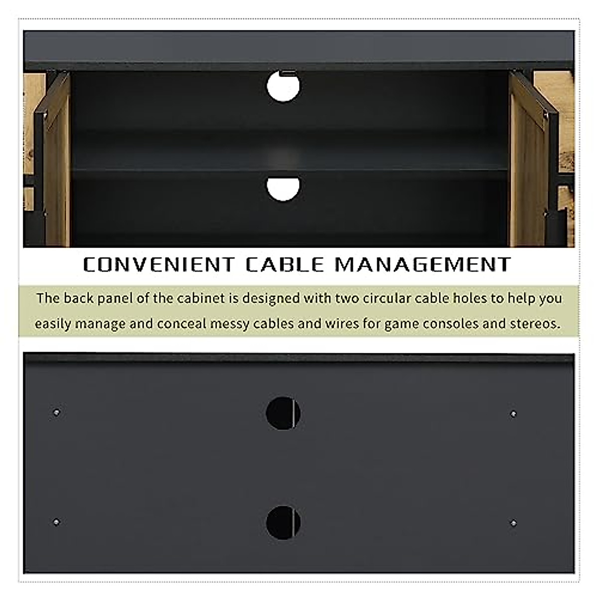 Voohek Rattan Boho TV Stand with Drawers and Adjustable Shelves, Entertainment Center w/Storage for 65 inch Television, Media Console Table for Living Room, Black