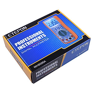 ETEPON Digital Multimeter True RMS 6000 Auto Raging Voltage Tester,Measures Voltage,Current, Resistance,Continuity,Frequency,Capacitance,Temperature,Test Diodes,Transistors WH5000A (Yellow)
