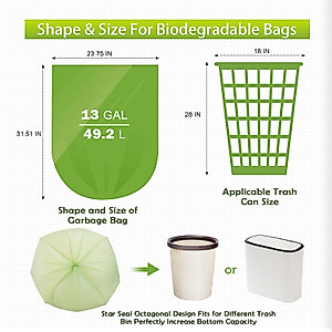 Bio-Bosi Compostable Trash Bags, 13 Gallon Compost Bags, 50 Count 49.2 Liter Extra Thick 0.9 Mil Biodegradable Kitchen Food Scraps Bags, ASTM D6400, US BPI & Europe OK Compost Home Certified