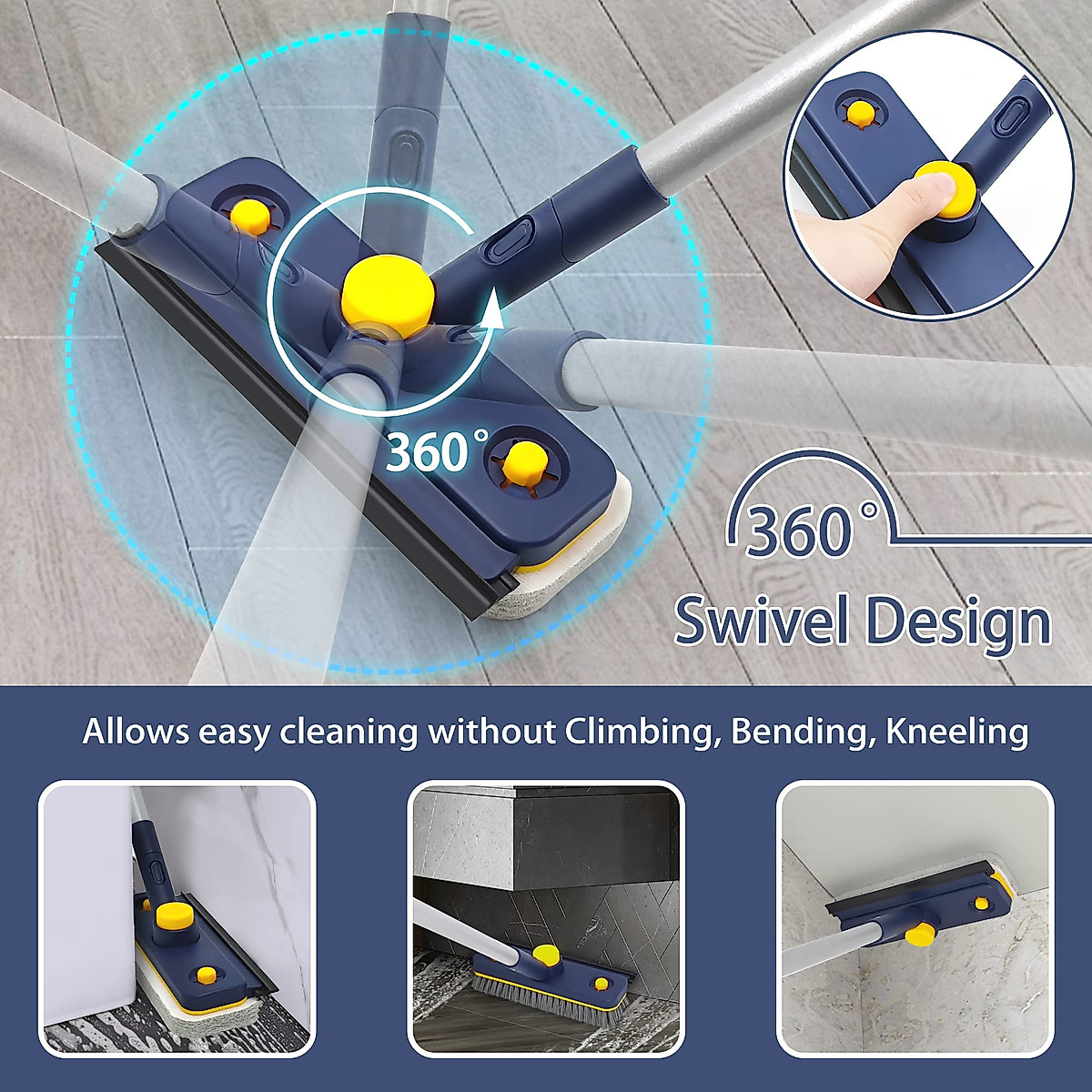 JEHONN Carpet Floor Sweeper Manual with Horsehair, Tub Tile Scrub Brush 3 in 1 Shower Brush