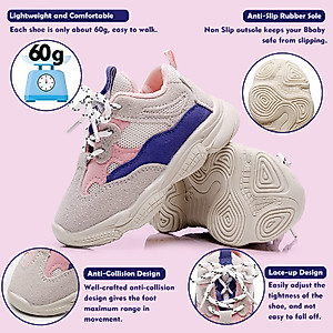 HONGTEYA Baby/Toddler Boys Girls Sneakers Running/Walking Tennis Shoes for Kids Girls Strap Athletic Shoes (Purple Size 6).