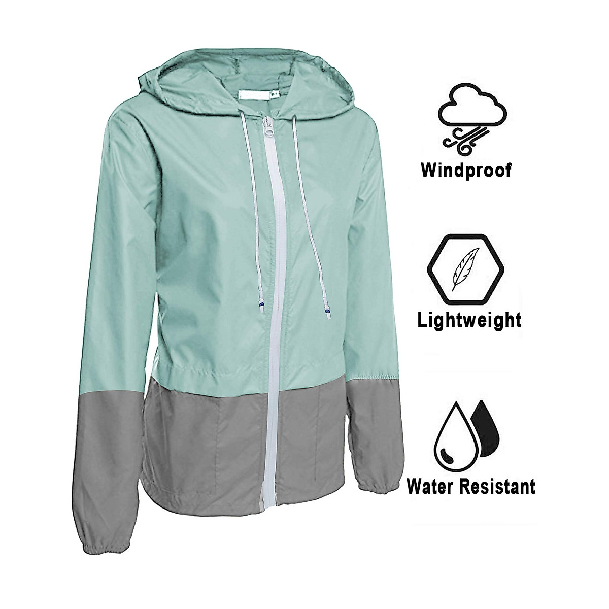 Avoogue Lightweight Raincoat Women's Waterproof Windbreaker Packable Outdoor Hooded Rain Jacket Light Blue XXL
