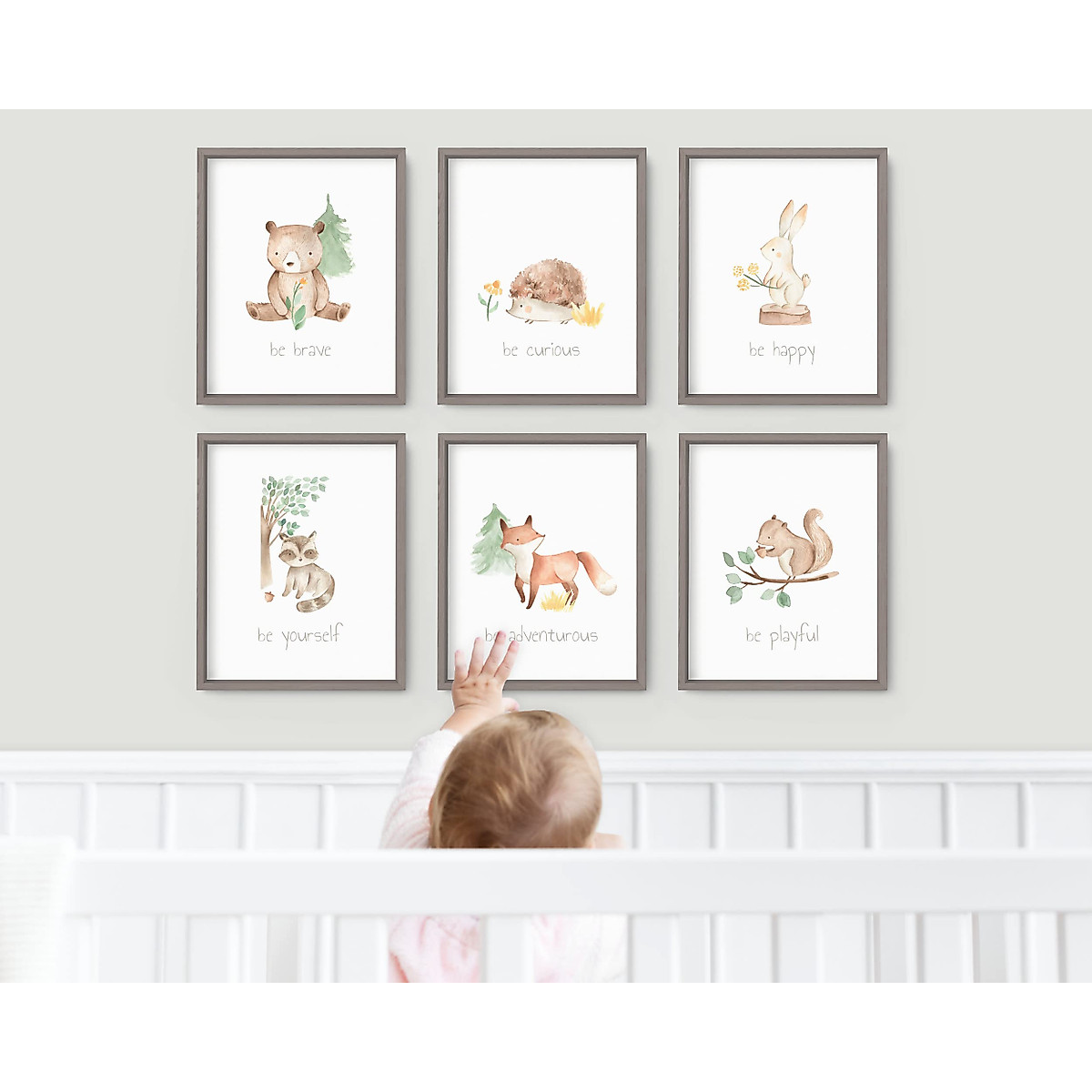 Woodland Baby Animals Nursery Wall Art Prints Room Decor - Set of 6 - Unframed (8 x 10 inches)