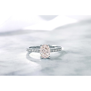 Gem Stone King 10K White Gold Gemstone Birthstone and White Diamond Engagement Ring | Oval 8X6MM | Wedding Anniversary Promise Ring For Women | Available In Size 5, 6, 7, 8, 9