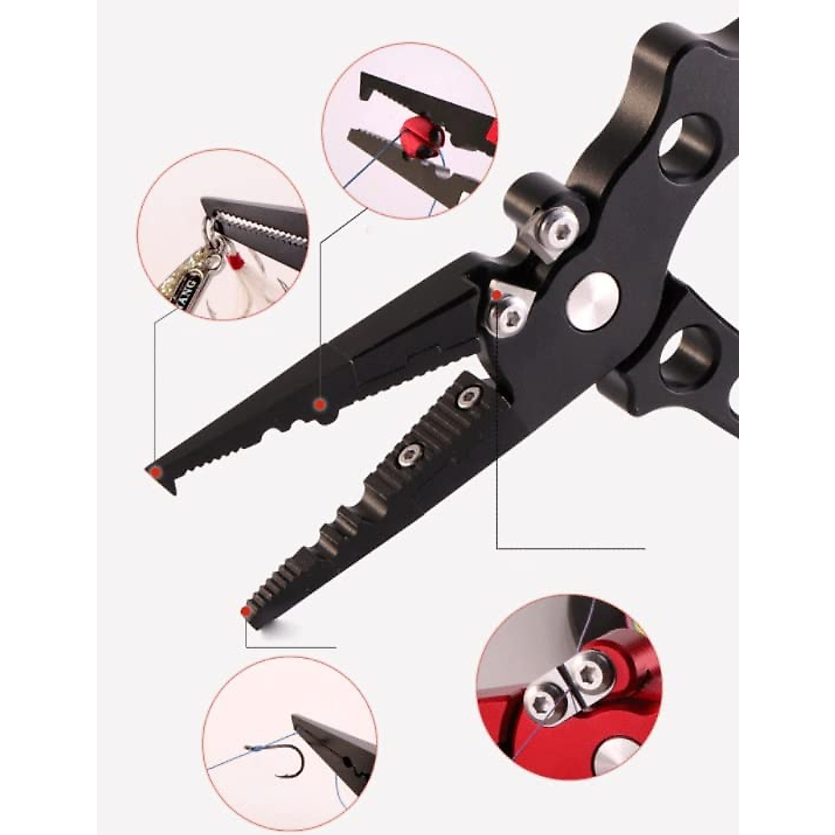 XIXIDIAN Fishing Pliers, Aluminum Alloy Fishing Gear, Fishing Tools & Accessories with Safety Coiled Lanyard and Sheath for Angler Friends or Family (Color : Black)