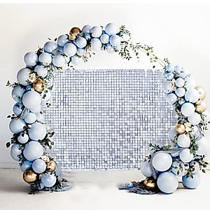 IMOOA Wall Backdrop - 24 Pcs Square Sequin Wall Panels Shimmer Backdrop, Wall Decor for Valentine's Decorations, Birthday, Wedding & Bachelorette Party (Silver)