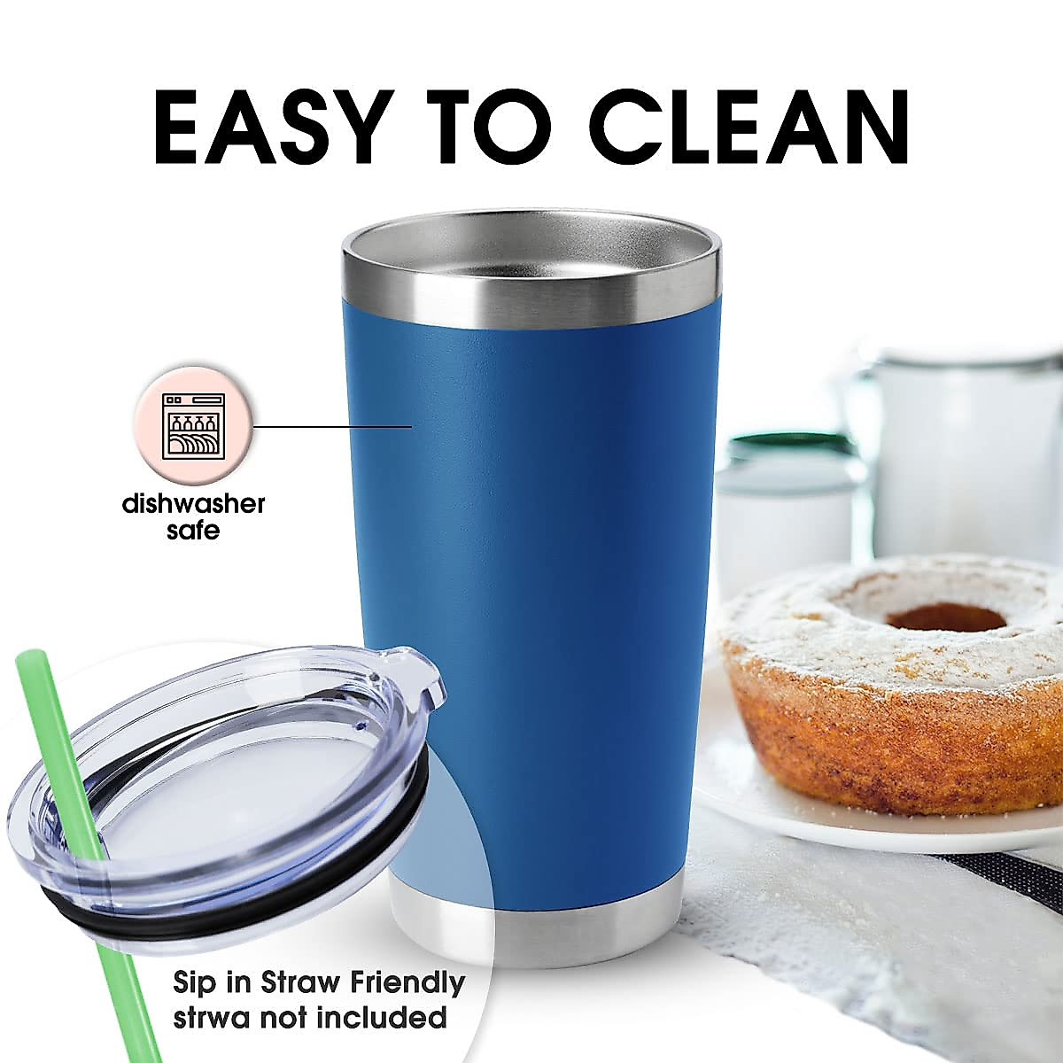 HASLE OUTFITTERS 20oz Tumblers Stainless Steel Mugs with Lid Double Wall Vacuum Insulated Coffee Cups for Cold & Hot Drinks (20oz-Dark Blue, 1 Pack)