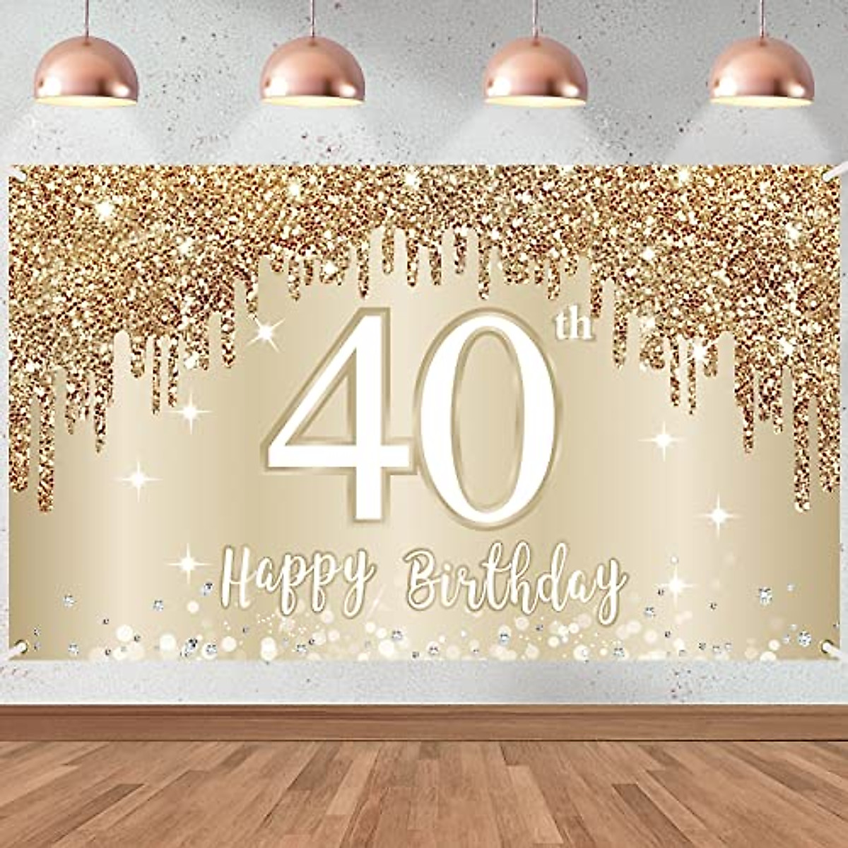 Happy 40th Birthday Banner Backdrop Decorations for Women, Gold White 40 Birthday Sign Party Supplies, Forty Year Old Birthday Photo Booth Background Poster Decor(72.8 x 43.3 Inch)