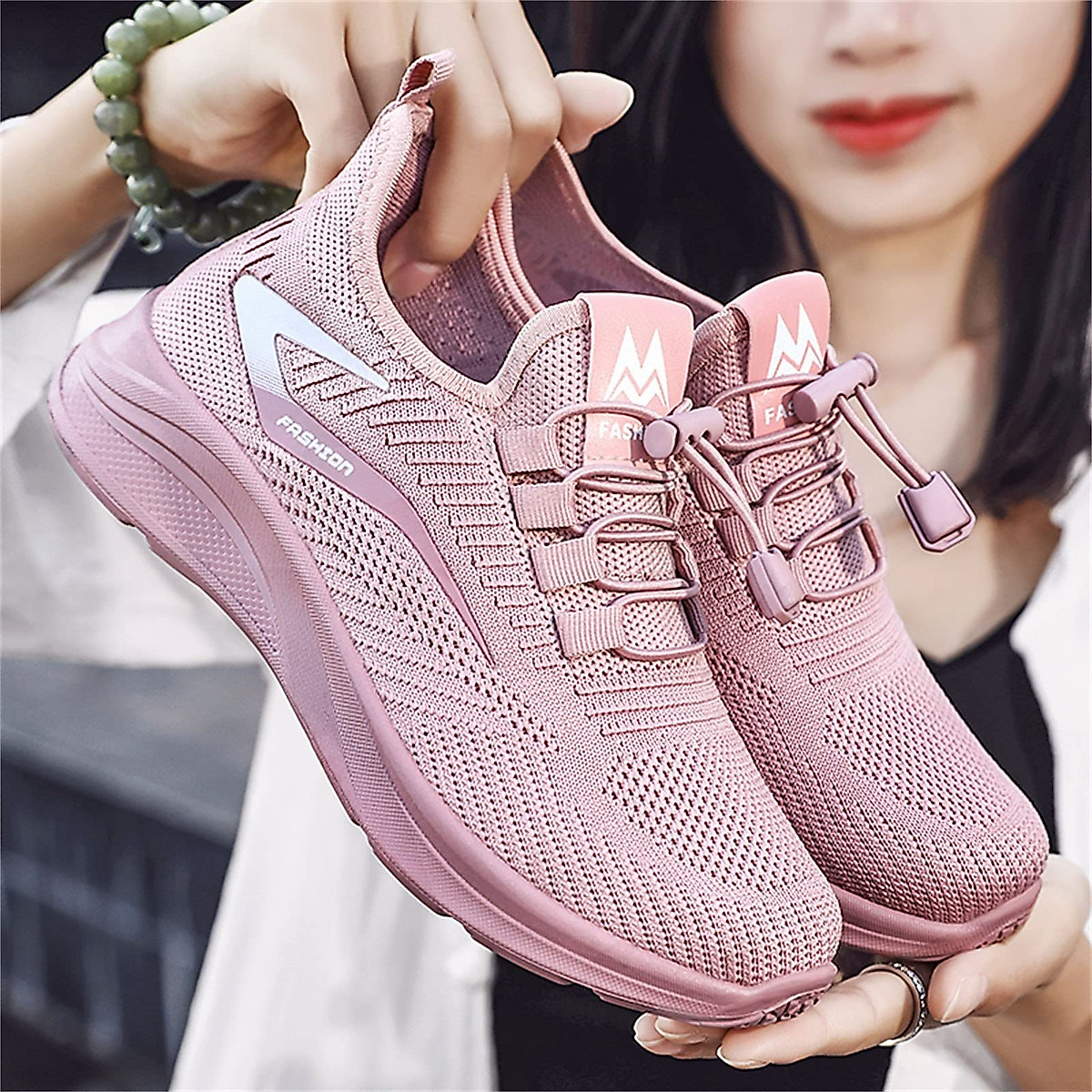 Womens Running Shoes Walking Fashion Strappy, Volleyball Shoe Canvas Mesh Knit Sneakers Low Top Simple Wedge Comfortable Casual Shoes Unisex Fashion Autumn D-Pink