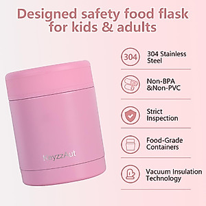 KeyzzAut Insulated Food Container 12oz Vacuum Insulated Food Jar Soup Thermo for Hot and Cold Food Kids Leak-Proof Stainless Steel Lunch Box Food Lunch Container (Pink)