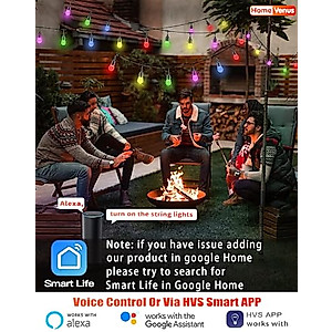 HVS Smart Outdoor String Lights LED 36Ft Color Changing RGBW Patio String Lights Infinite Connectable APP Control 2.4GHz WiFi Waterproof 18 Acrylic Work with Alexa Google for Party Outside Cafe