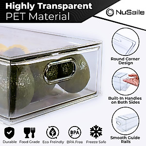 NuSaile Stackable Refrigerator Organizer Bins Pull Out Drawers with Handles - Vegetable and Fruit Storage Containers for Fridge - 2 Pack 3 Liter Plastic Kitchen Food Storage Bins