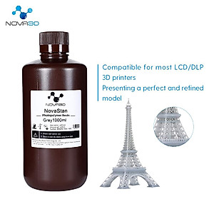 NOVA3D 3D Printer Resin Liquid,Standard Photopolymer,405nm UV Fast Light Curing 3D Printing Excellent Fluidity Resin,for 4K/8K LCD/DLP/SLA Resin 3D Printer Etc,1000g Grey Resin Printing More Models