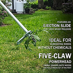 Worth Garden 34 Inch Long Handle 5 Claws Comfort Foam Grip Anti-Rust Steel Easily Grabber Picker Weeder Root Without Bending Manual Grandpas Weeder Puller Tool Garden Stand-up Weeding Tool