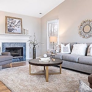 Savonnerie Round Coffee Table, Wood Top and Gold Painting Legs, 36" D x 16" H