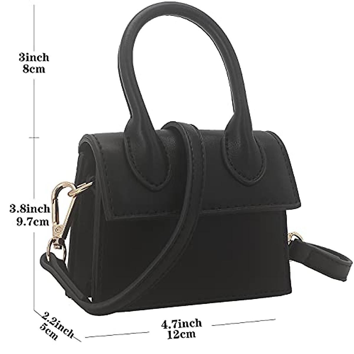 Nodeber Mini Crossbody Bag for Women Girls Synthetic Leather Flap Purse Styling Top-Handle Clutch Handbag Black