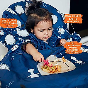 grabease Allover Waterproof Bib for Self-Feeding Infants and Toddlers, Machine Washable, Ages 6-24 Months, Navy