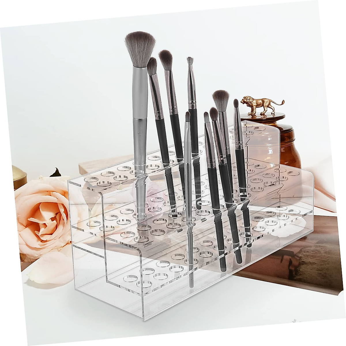 Cabilock Pen Showcase Display Acrylic Material Stationery Holder 48 Slots Stand for Pen Makeup Brush Storage Organizer