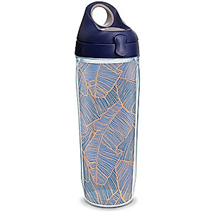 Tervis Navy Banana Palms Made in USA Double Walled Insulated Tumbler Travel Cup Keeps Drinks Cold & Hot, 24oz Water Bottle, Clear
