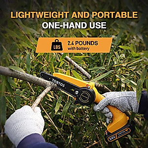 Mini Chainsaw 6 Inch Cordless, TOBTOS 24V Battery Powered Chain Saw with 2x 2.0Ah Battery, Portable Electric Chinsaw with Security Lock, Handheld Chainsaw for Tree Trimming Wood Cutting