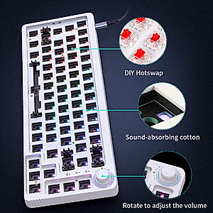 GK68 RGB Hot-Swappable Programmable Junction Box Can Be Replaced with Switch DIY Mechanical Keyboard Kit, Support AKKO, Cherry MX, Gateron, Kailh Mechanical Axis (White, White)