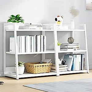 IOTXY 3 Tier Open Bookshelf - Steel and Wood Display Stand, 50CM Width Floor-Standing Bookcase, White