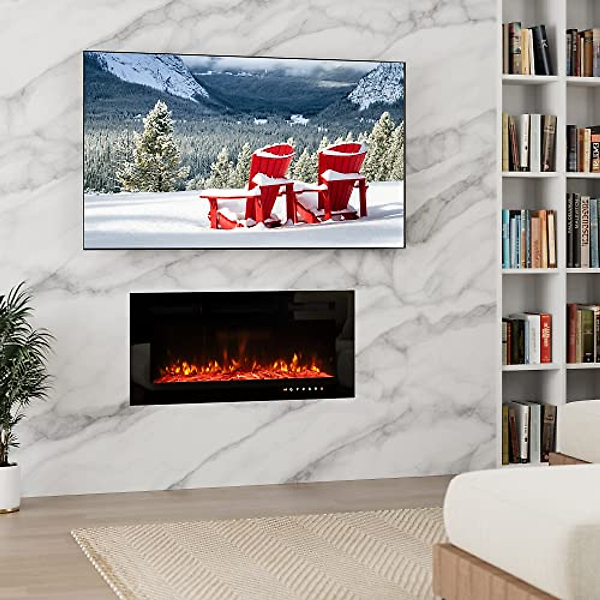 36" Electric Fireplace Inserts Wall Mounted Fireplace with [3D Flame] [Wall Mounted] [Remote Control] for The Living Room Bedroom Indoor, Black