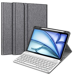 Fintie Keyboard Case for iPad Air 11-inch M2 (2024), iPad Air 5th / 4th Generation (2022/2020) 10.9 Inch - Soft TPU Back Cover w/Magnetically Detachable Bluetooth Keyboard, Gray