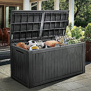 YITAHOME 180 Gallon Large Outdoor Storage XL Deck Box w/Divider for Patio Furniture,Outdoor Cushions, Garden Tools, Sports Equipment and Pool Supplies, Waterproof, Resin, Lockable, Black