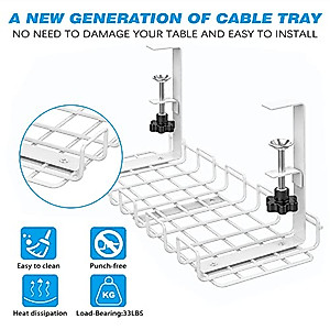 Cable Management Under Desk Tray,Under Desk Cable Organizers for Wire Management.15.75" Under Desk Cord Organizer with Clamp Mount System for Wire Management(White Cable Tray -L15.75"x W6.3"x H7.09")