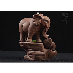Zen Garden Feng Shui Lucky Purple Sand Elephant Incense Holder Backflow Incense Burner Incense Cones Stick Holder, Ideal for Yoga Room, Home Office Decor Gift