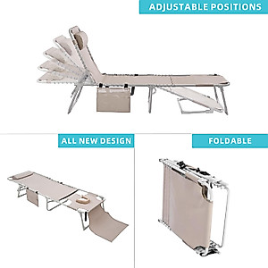 HBWHBW Tanning Chair with Face & Arm Hole- Chaise Lounge Beach Chair for Outdoor Pool, Sunbathing and Reading on Stomach- Versatile Folding Lounger for Tanning (Beige Textilene)