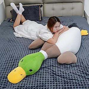 Pasrdqoyp Mallard Duck Plush,Mallard Duck Stuffed Animals, Soft Furry Duck Stuffed Animal Pillow,Huge Duck Plush Hugging Pillow Gifts for Every Age (29.5in)